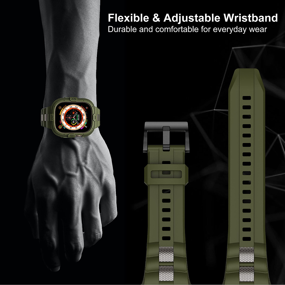 GELISHI Bands Compatible for Apple Watch Ultra 2/1 49mm Band, Rugged Protective Case with TPU Sport Band Military Shockproof Bumper Case for Apple Watch 49mm Men, Army Green