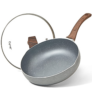 Cyrret Nonstick Deep Frying Pan Skillet with Lid, 11 Inch/ 5Qt Granite Coating Saute Pan, Non Stick Fry Pan for Cooking with Bakelite Handle, Induction Compatible, Dishwasher and Oven Safe, PFOA Free