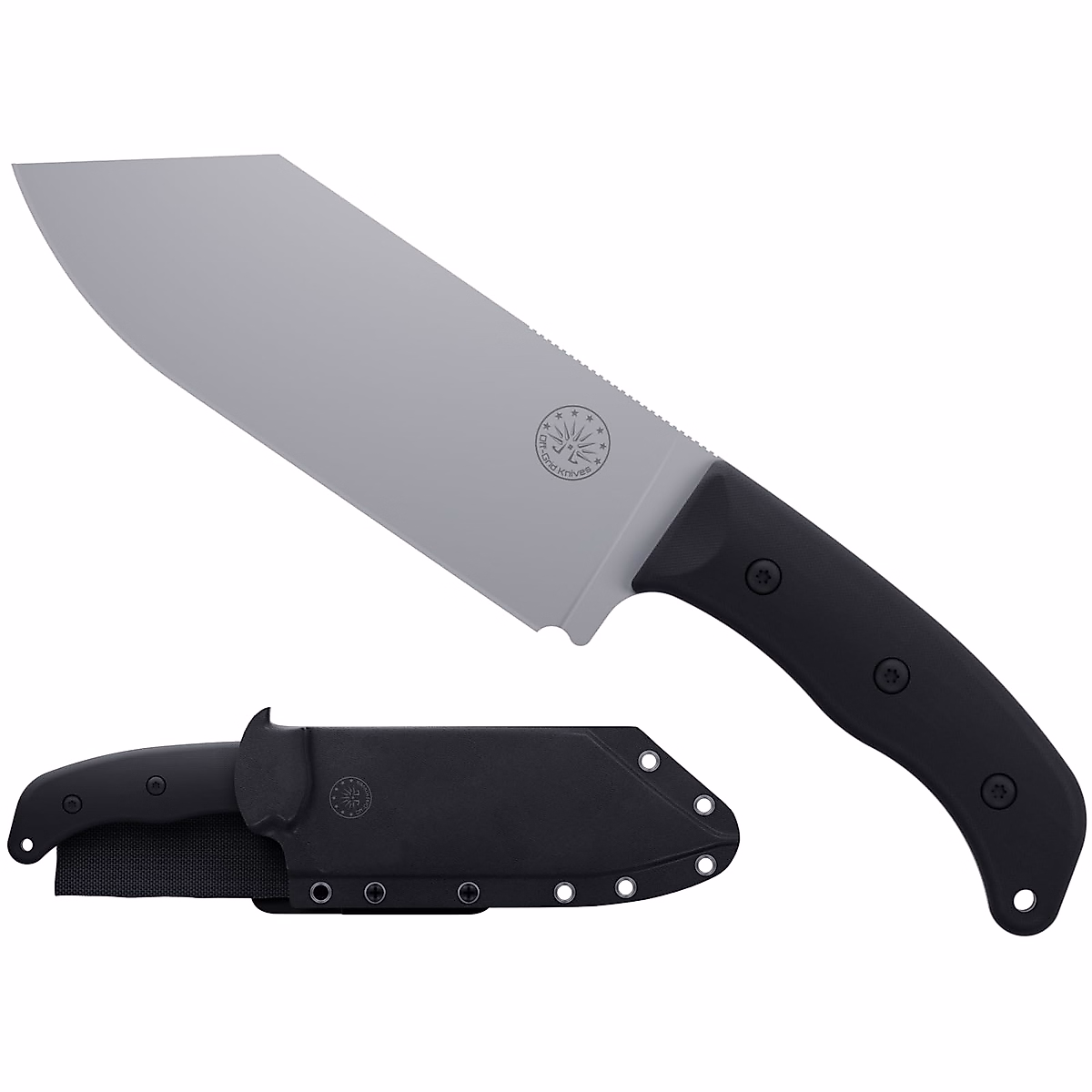 Off-Grid Knives - Grizzly V2 Chef Knife with Sandvik 14C28N Stainless Steel, Kydex Sheath and Belt Clip, G10 Scales, Lanyard Opening, Camping, BBQ & Home Kitchen Use (Stonewash)