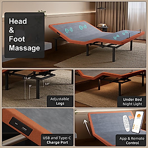 Split King Adjustable Bed Frame + 14” Hybrid Matt, Bed Base with Massage, Pillow-tilt, Smart APP Control, Ergonomic Incline, Zero Gravity, Dual USB Port, Under Bed Light, Wireless Remote, 5000 Series