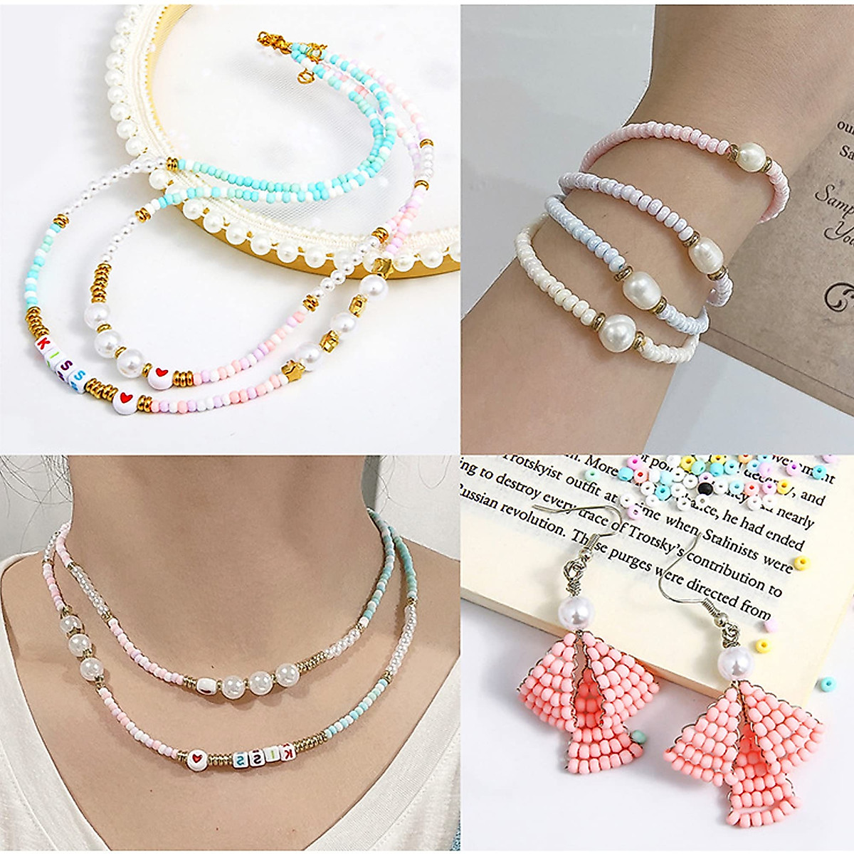 Niziky 1000PCS Mixed Glass Seed Beads, 1.5-4.5mm Green Tube Loose Glass Bugle Beads for Jewelry Making, Bracelet Making