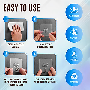 Carespot Self Adhesive Wall Hooks for Hanging - Wall Door Stick On Hooks/Extra Strong Sticky Hooks for Hanging Coat, Clothes, Towel, Keys, Kitchen Utensils and Much More - 33lb(Max) - Pack of 24