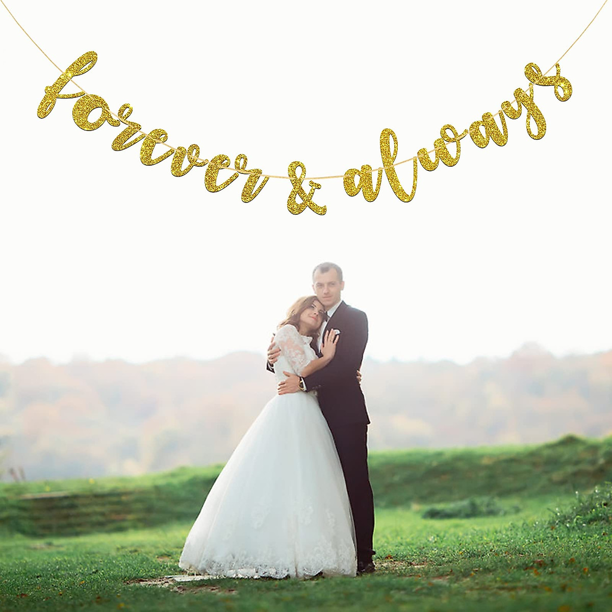 Forever & Always Banner for Bridal Shower,Engaged,Wedding Anniversary Party Decorations(Gold Glitter)