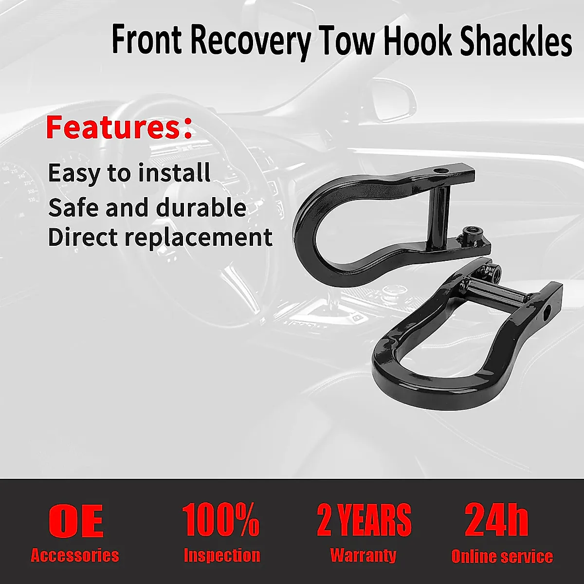 Chunle Front Recovery Tow Hooks Shackles Replacement for 2007-2018 Chevrolet Silverado GMC Sierra 1500, 2019 Chevy LD & Limited, Pair of Towing Hook Shackle Replaces# 84072463 （Black）