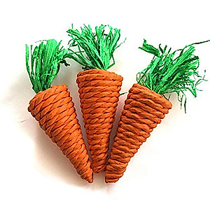 Szecl 3Pcs Carrot Rattan Hamster Chews for Teeth Grinding, Pet Mineral Chew Stone, Animals Bite Gnawing Treats for Rabbits Guinea Pigs Play Entertainment, Pet Cage Accessories Tooth Cleaning Tool