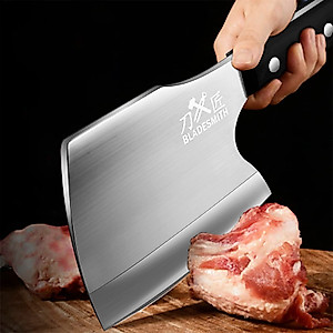 BLADESMITH Bone Knife, Super Heavy Duty Meat Cleaver for Big Bones and beef bones, Axe Blade Shape, 2lbs -7mm Thickness high Carbon Steel, Black wood Handle,2023 Gifts