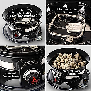 Outland Living 870 Premium Auto-Ignition Smokeless Outdoor Portable Propane Fire Pit with Cover & Carry Kit, 19-inch 58,000 BTU, Black