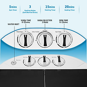 OUTGAVA Twin Tub Washer,15lbs Portable Washing Machine w/Washer and Spinner Combo,Gravity Drain,Semi-Automatic Laundry Machine,Compact washer for Dormitory, College, RV, Camping,Black