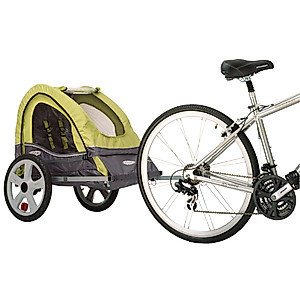 Instep Sync Single Seat Bike Child Trailer, Max Weight 40 lbs., 5-Point Harness, Folding Frame, Quick Release Wheels, Easy Storage, Bug Screen & Weather Shield, Green/Grey