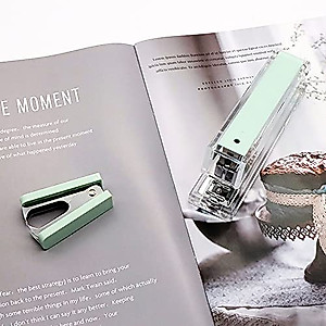 Mint Green Desk Stapler Staples Remover Set Clear Acrylic Body Metallic Stapler Manual Stapling tool with Staple Remover Kit for Home School Office Desktop Accessories Stationery Supplies (Mint Green)