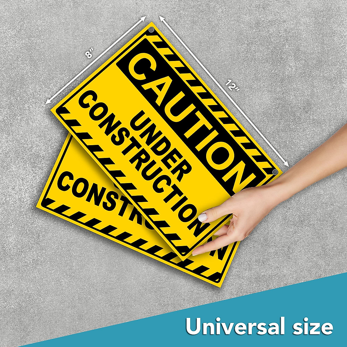 2 PC Under Construction Sign - 12 x 8 Coroplast Caution Area Under Construction Signs with Grommets - Work Zone Signs Caution Construction Zone Sign