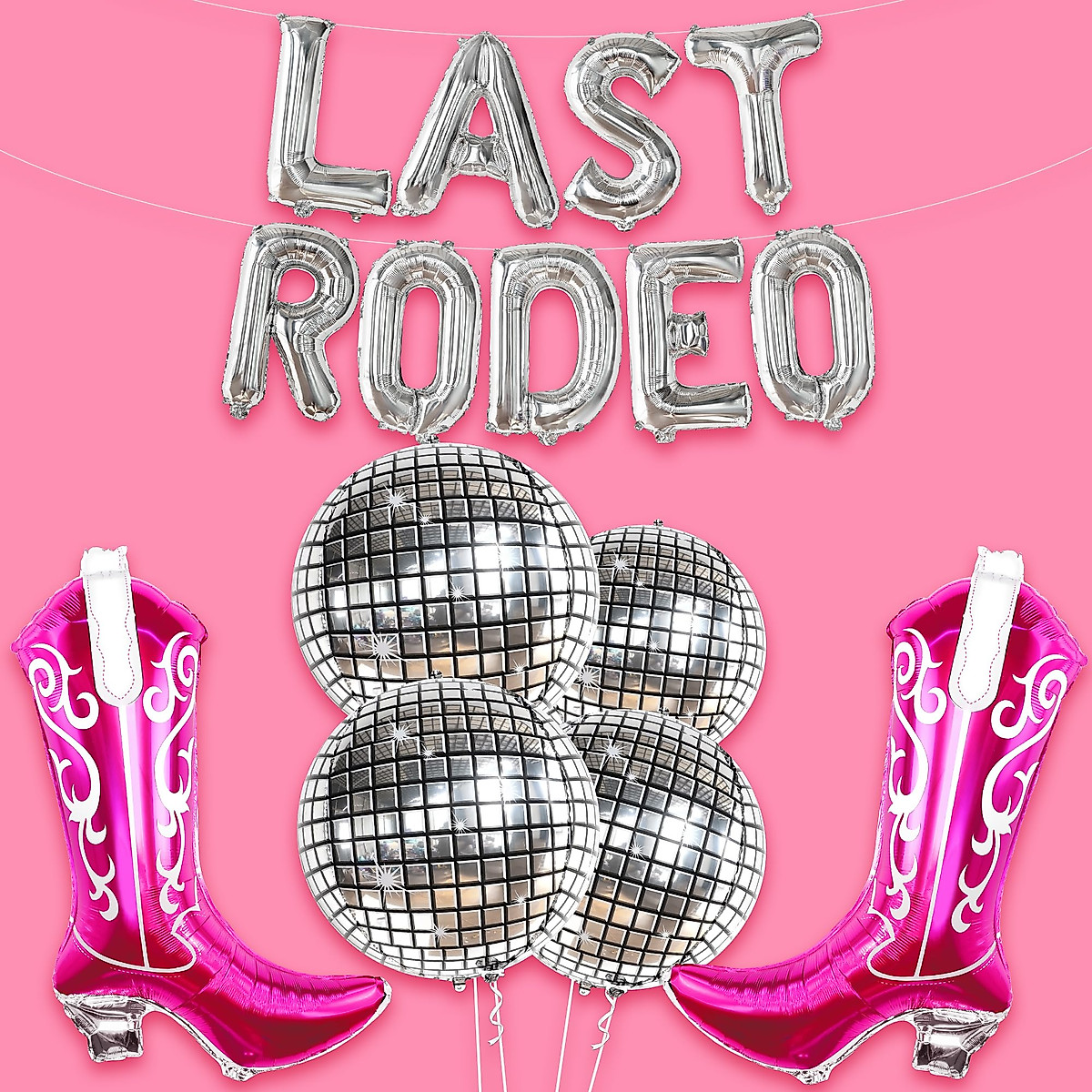 KatchOn, 15 pcs Last Rodeo Balloons Set - Silver, Disco Ball, Cowgirl Boots - Bridal Shower, Wedding, Birthday Decorations