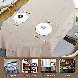 HOMBYS Oval Tablecloth with Hollow for Oval Table, 60x84 Inch Farmhouse Table Covers for Kitchen Dining Party, Wrinkle Free Anti-Fading Tabletop Decoration, Natural