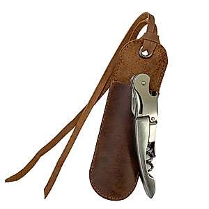 Hide & Drink, Corkscrew Holder with Strap Handmade from Full Grain Leather - Classy Wine Opener Case, Waiter Accessory - Bourbon Brown