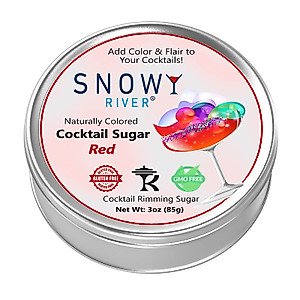 Snowy River Cocktail Sugar 3oz Gift Pack, All Natural Beverage Rimmer for Cocktails & Margaritas in Gift Rimmer Tin, Drink Decorating (Red)