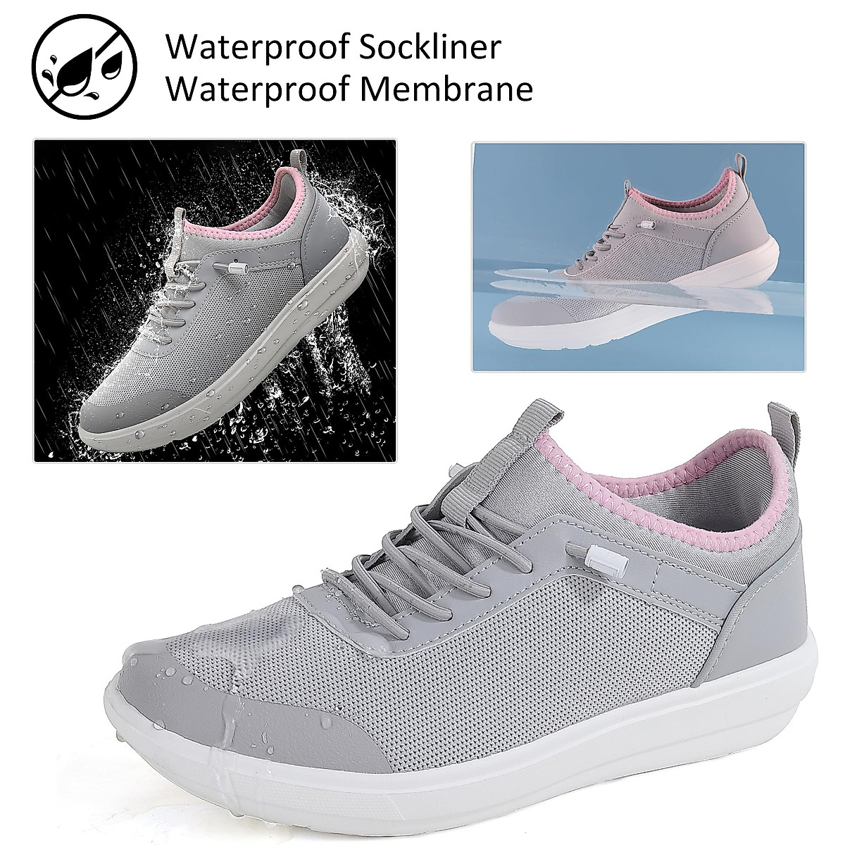 TEYTAP Women's Walking Shoes Casual Ultra-Light Waterproof Cushion Comfortable Tennis Shoes Breathable Fashion Slip On Flat Mesh Sneakers Grey