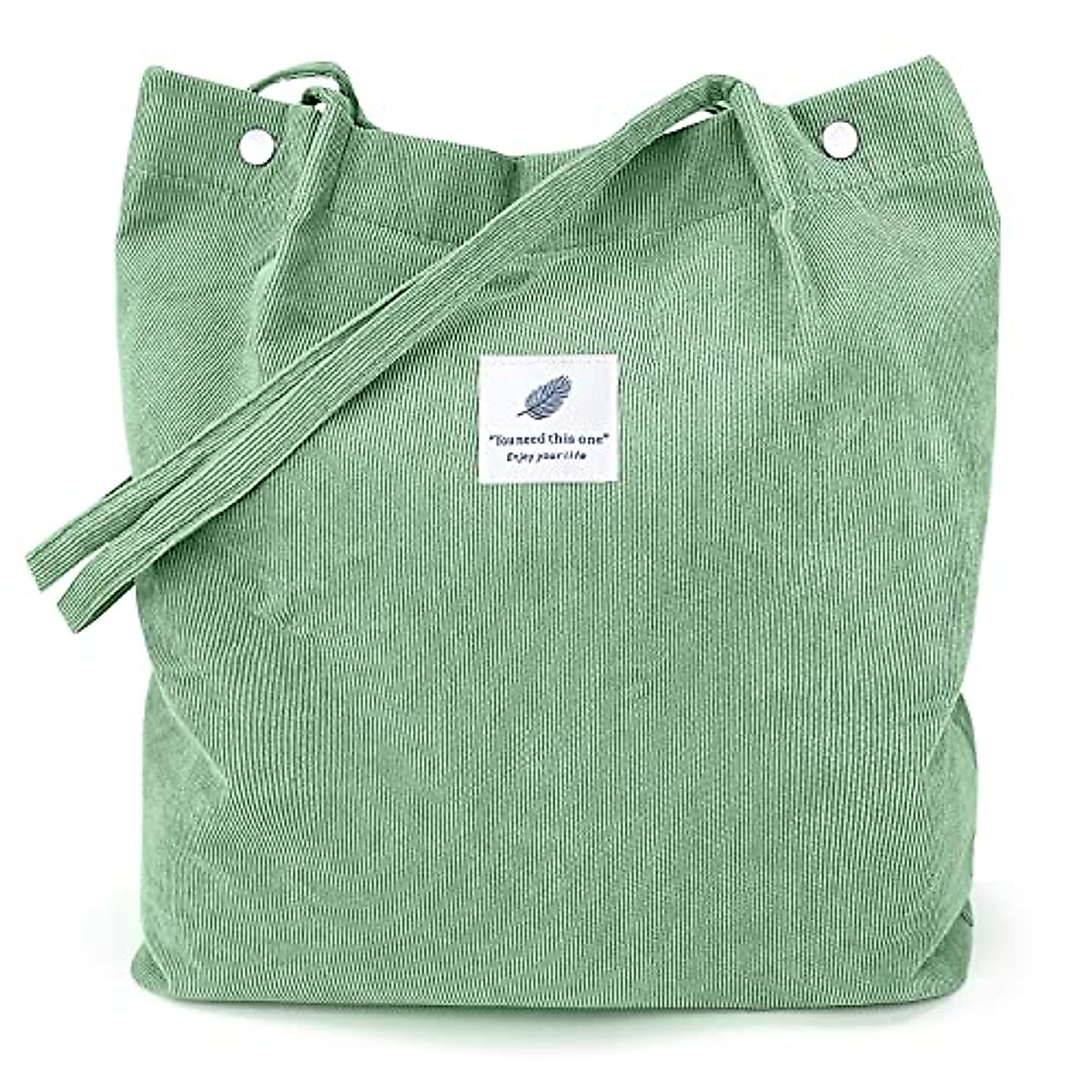 Corduroy Tote Bags for Women Girls, Large Capacity Reusable Grocery Shoulder Bag with Inner Pockets (Bean)…, Green
