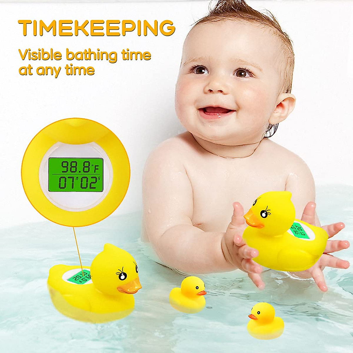 BabyElf Accurate Baby Bath Thermometer - Safety Bathtub Water Temperature Gauge, Duck Thermometers Floating Toy for Infants Bath Time, Come with 2 Extra Little Duck