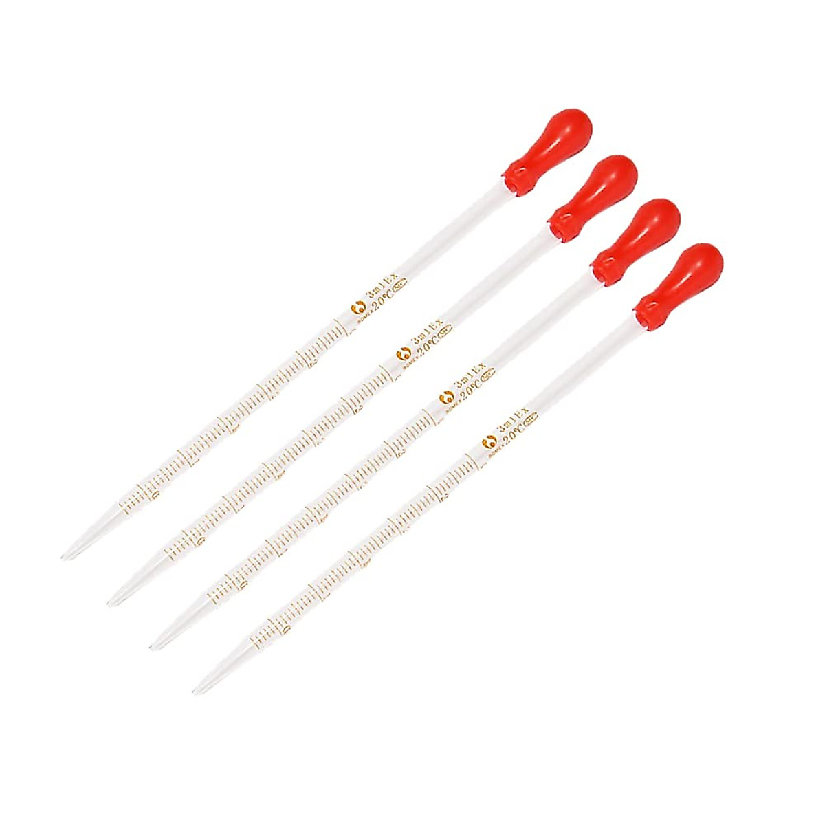 GSHLLO 4 Pcs 3ml Glass Graduated Pipette Chemistry Lab Dropper Oil Droppers Pipettes Transfer for Liquid Essential Oil