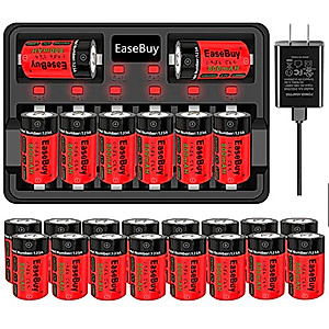 Arlo Batteries Rechargeable, 16-Pack 800mAH NiMH 123A Batteries Rechargeable and CR123A Charger for Arlo VMS3130 VMC3030 VMK3200 VMS3330 3430 3530 Cameras, Alarm System, Flashlight