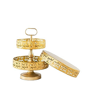Double-Sided Gold 3 Tiered Decorative Tray, Serving Tray, Cake Stand, Farmhouse Decor, Party Decorations for Celebration, Holiday, Gift