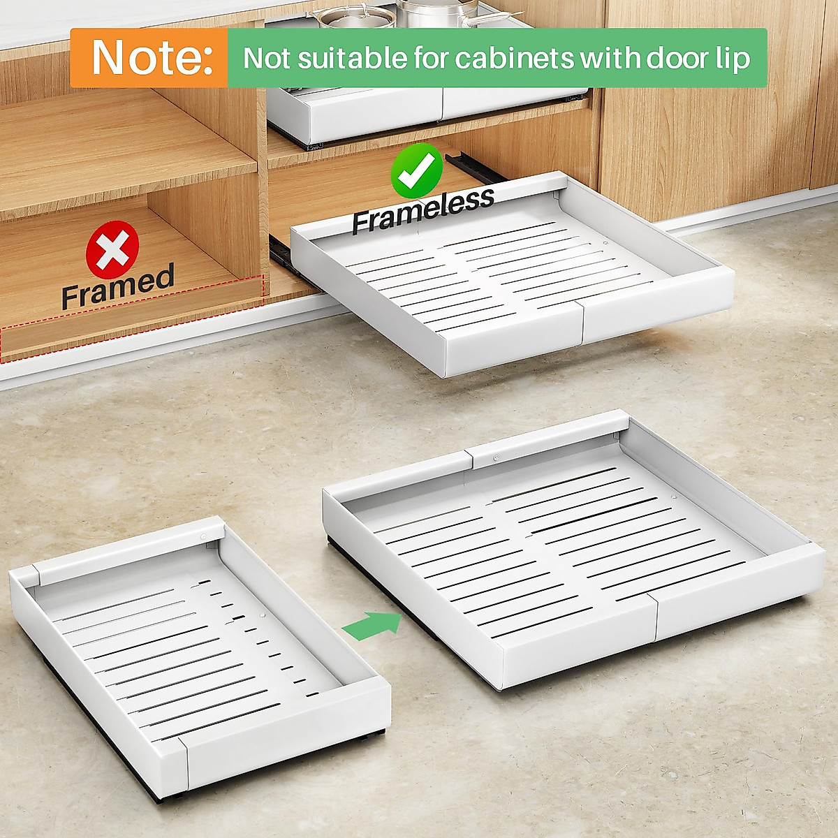 Pull out Cabinet Organizers, Expandable(11.7"-19.7")no Drill Slide out Drawer for Kitchen Cabinets,Heavy Duty Adjustable Adhesive Peel and Stick Roll out Under Sink Shelves for Home Bathroom Storage