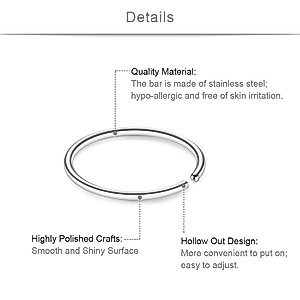SCERRING 20G Stainless Steel Fake Nose Septum Hoop Rings Lip Helix Cartilage Tragus Ear Eyebrow Ring Piercing Jewelry 6mm 8mm 10mm 12mm 14mm 30PCS Silver