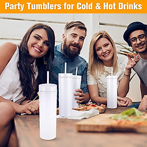 Mimorou 30 Pack Skinny Tumbler with Lids and Straws 16 oz Matte Colored Acrylic Tumblers Double Wall Plastic Tumbler Cups Skinny Travel Cup Reusable Cup for Parties Birthday Home Office(White)