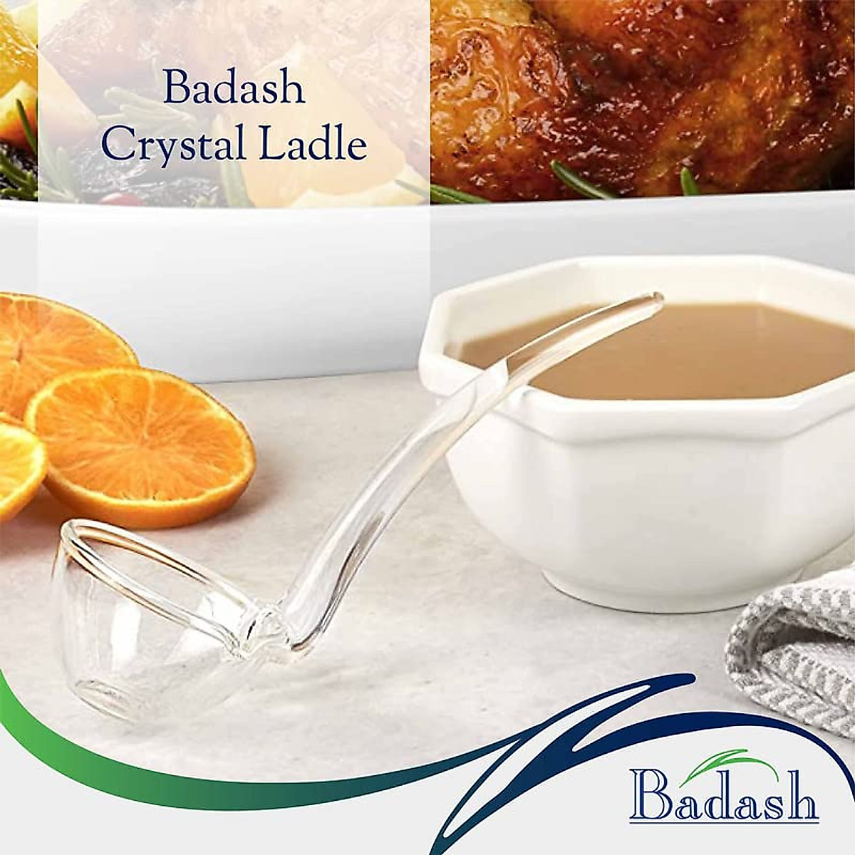 Badash Crystal Gravy Serving Ladle - 6" Long Mouth-Blown Lead-Free Clear Glass Punch Ladle - Elegant Small Spoon-Sized Serving Utensil - Glass Gravy Ladle for Sauce & Salad Dressing