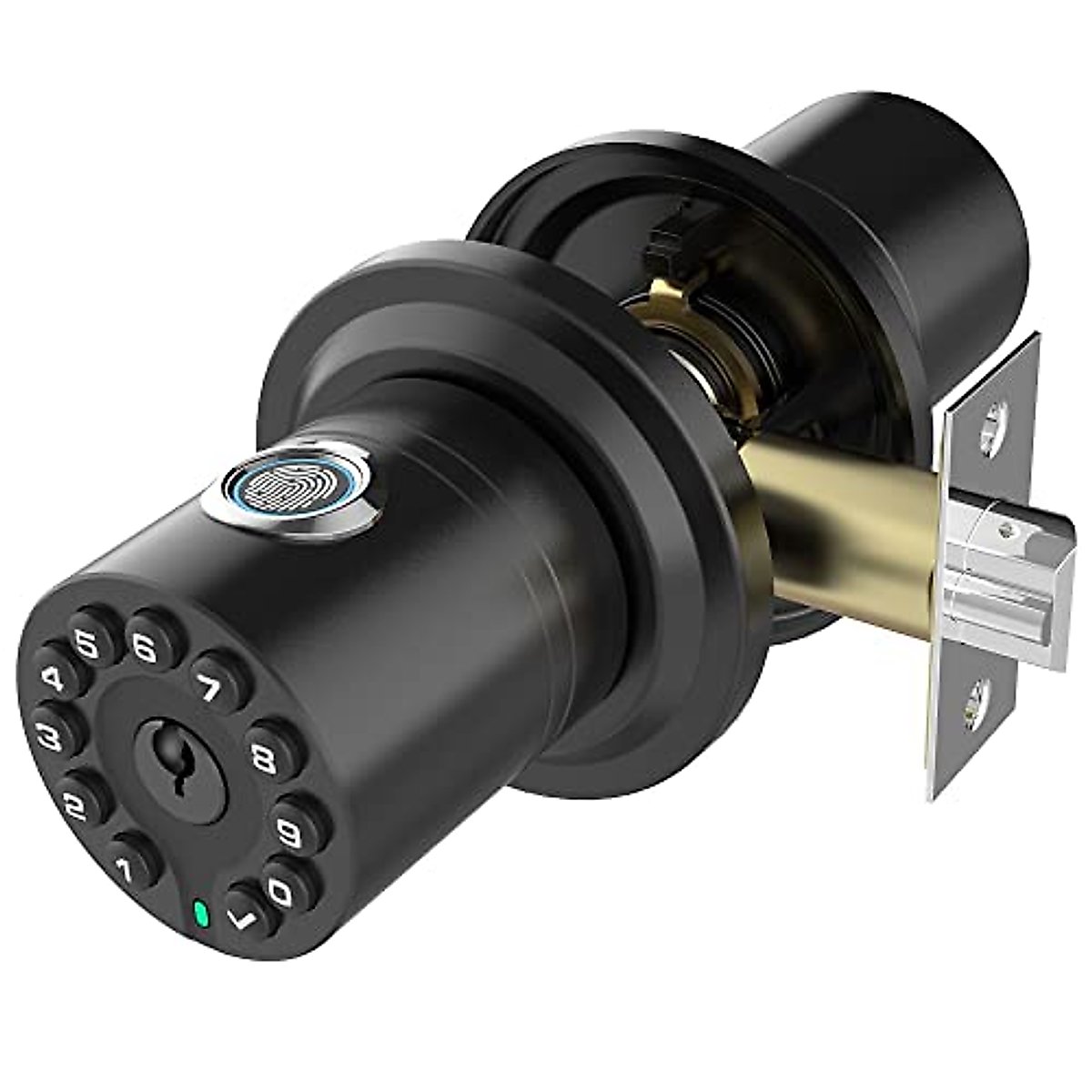 iuknob Fingerprint Door Knob with Keypad and Key, Smart Biometric Digital Lock with Voice Navigation Programming, Combination Electronic Handle for Interior Doors, Entry Gate,Bedrooms,Garage.