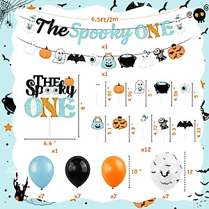 K KUMEED Halloween 1st Birthday Party Decorations,The Spooky One Banner Cute Ghost Eyeballs Pumpkin Cake Topper and Latex Balloons for Halloween First Birthday Boys Halloween Birthday Party Supplies