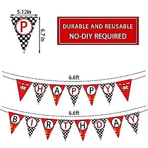 Race Car Happy Birthday Banner Party Decorations,Racing Themed Party ，Racing Party Sign,Let't Go Racing Checkered Flag Party Themed Party Supplies Decorations