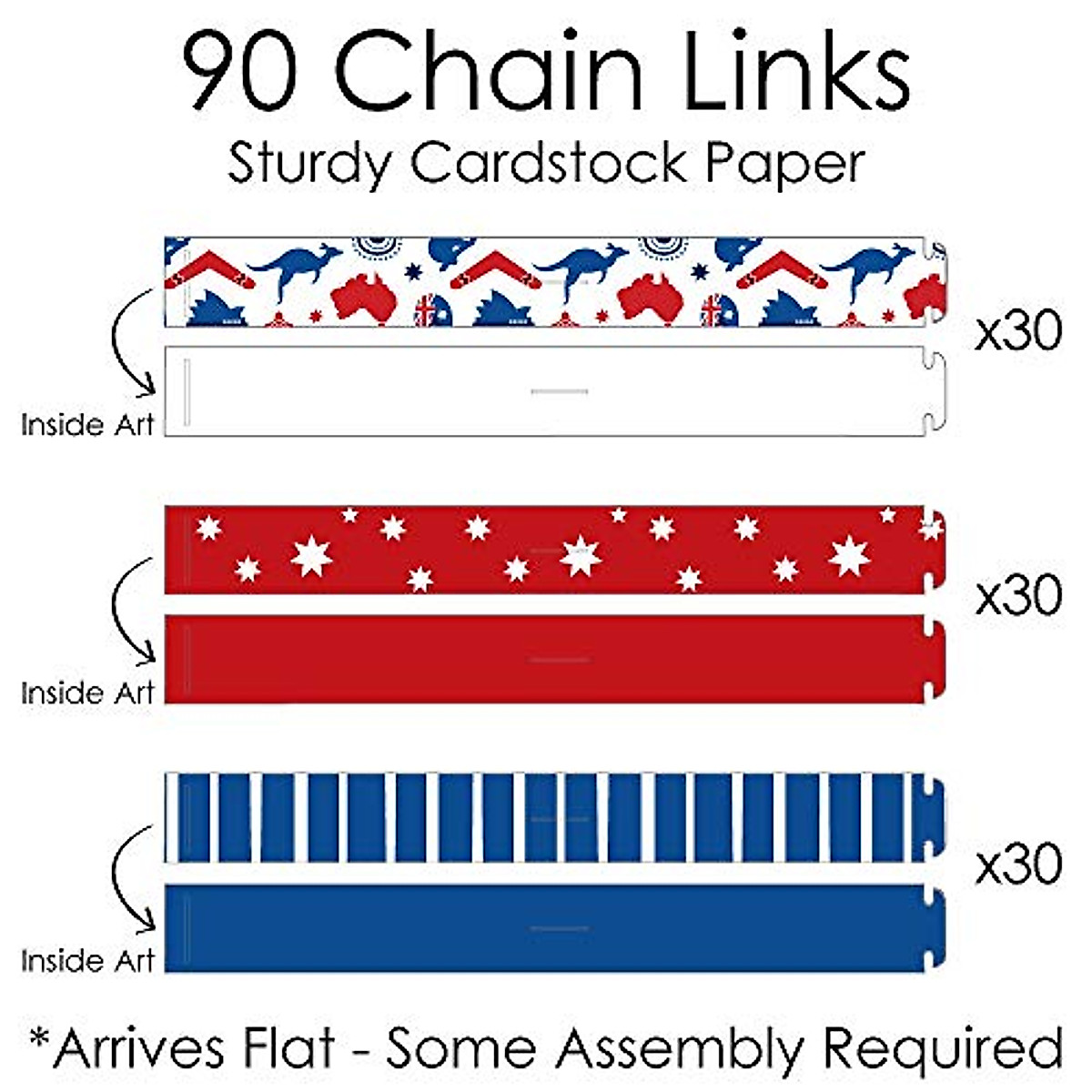Big Dot of Happiness Australia Day - 90 Chain Links and 30 Paper Tassels Decoration Kit - G’Day Mate Aussie Party Paper Chains Garland - 21 feet