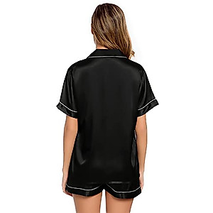 LecGee Womens Silk Satin Pajamas Short Sleeve Loungewear Two-Piece Sleepwear Button-Down Pj Set