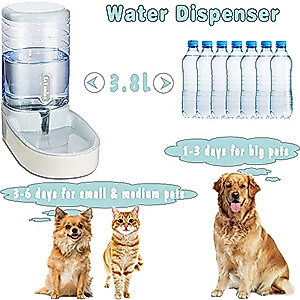 Pets Feeder Cats Dogs Automatic Feeder Set 3.8 L with 1 Water Dispenser and 1 Food Feeder for Small, Medium & Big Pets (Waterer)