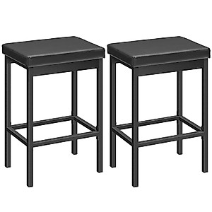 HOOBRO Bar Stools, Set of 2 Bar Chairs, 24.8-Inch Height Stools, Breakfast Bar Stools, Kitchen Bar Chairs, 2" Thick Upholstery, for Kitchen, Dining Room, Cafe, Bar Counter, Black BB21BY01