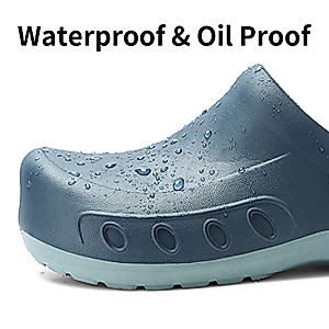 FitVille Wide Chef Shoes Men Clogs with Arch Support, Slip Resistant Garden Work Shoes for Men, Blue Grey, Size 9