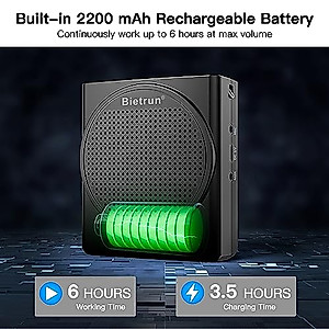 Bietrun Portable Voice Amplifier with Wired Microphone Headset and Waistband, Volume up to 100 dB, Rechargeable Personal Voice Amplifier for Teachers, Tour Guide, Coach, Presentation, Yoga, Fitness