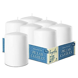 Hyoola White Pillar Candles 3x4 Inch - Unscented Pillar Candles - 6-Pack - European Made