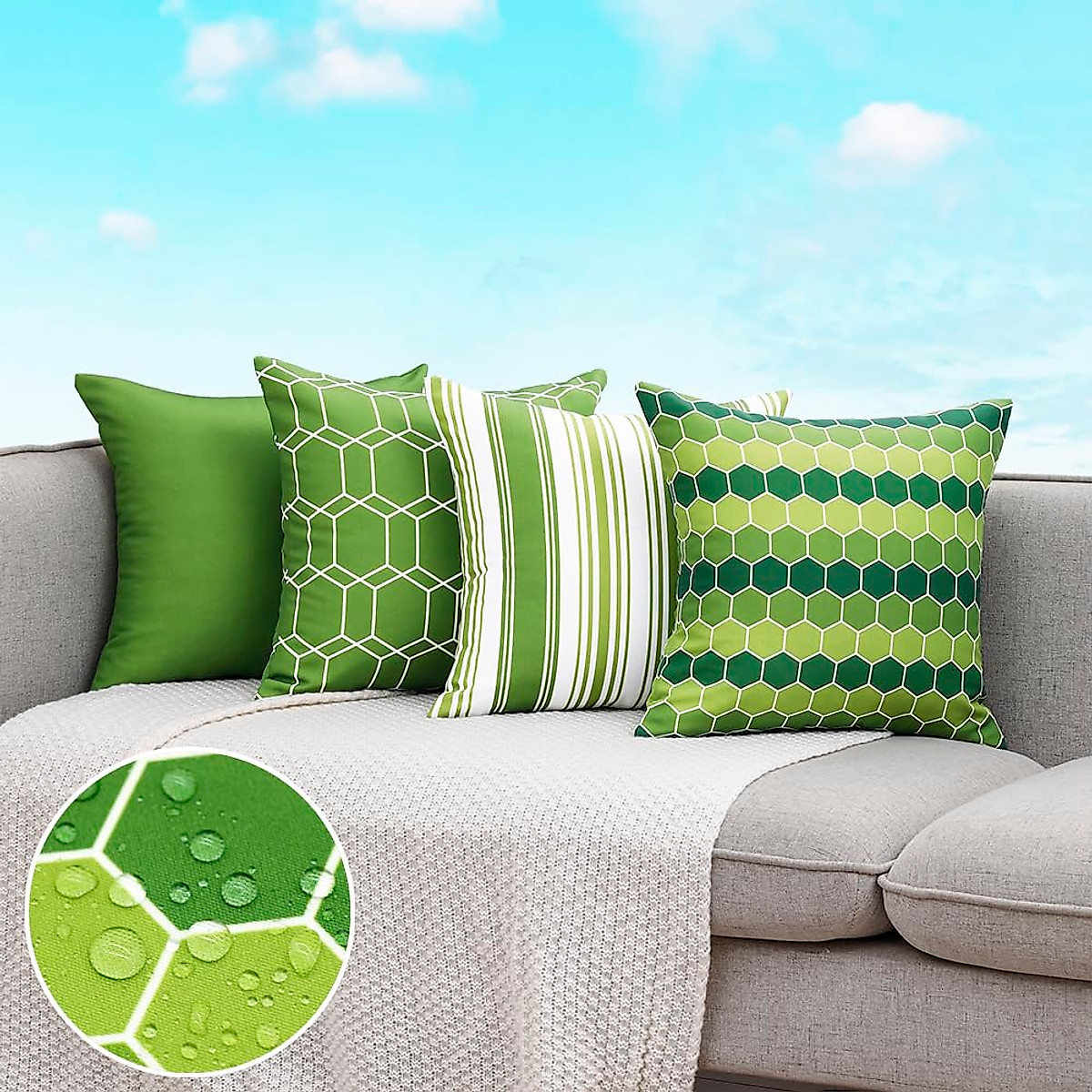 CARRIE HOME Green Outdoor Pillow Covers Waterproof 18x18 Set of 4, Lime Green Outdoor Pillows Decorative Spring Summer Throw Pillow Covers 18 x 18, Outdoor Porch Patio Decor Pillows (No Inserts)
