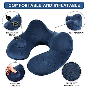 Xtinmee 2Pcs Self-Inflatable Pillow Soft Airplane Travel Pillow with Compact Bag for Long Flight Neck Cushion for Head Support Car Home Office 12.2x11.81x5.91in(Peacock Green, Blue)