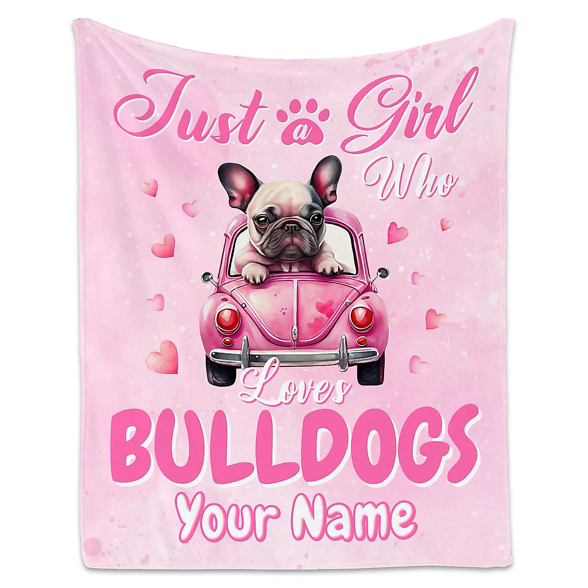 Custom French Bulldog Blanket Gifts, Frenchie Gifts for Dog Lovers Present Ideal, 60"x80" Pink Blanket for Girls Mom Dog Themed Gifts, Personalized Flannel Kids Throw Blankets for Living Room
