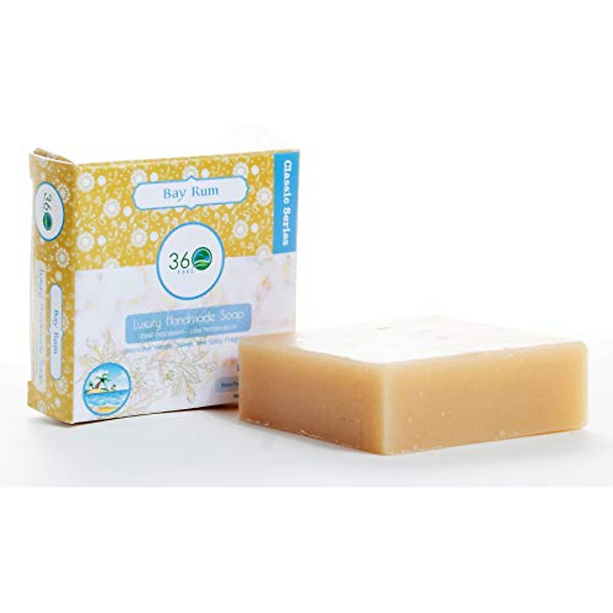 360Feel Bay Rum Soap - Handmade Bar with Woodsy Sweet, Spicy Scent and Bay Rum Shaving Soap - Gift Ready for Men - Castile Man - 5 Ounce