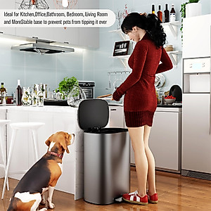 Ufurpie Thickened Stainless Steel Trash Can 13 Gallon with Foot Pedal, Oval Large Trash Can with Soft Close Lid, Garbage Can with 30 Garbage Bags for Kitchen, Bathroom, Commercial, Home, Office