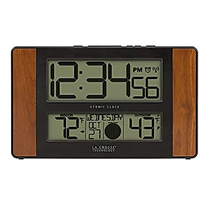 La Crosse Technology 513-1417CH-INT Atomic Digital Clock with Temperature and Moon Phase, 11.10"L x 1.14"W x 6.61"H, Cherry & TX141TH-BV4 Wireless Outdoor Thermo-Hygrometer Transmitting Sensor, White