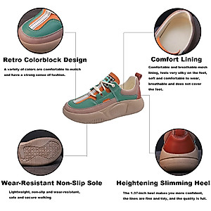Women's Colorblock Lace Up Platform Sneakers,Retro Low Top Lightweight Comfortable Walking Shoes,Casual Versatile Fashion Non-Slip Sports Shoes (Green,6)