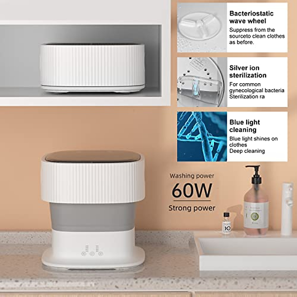 9L Portable Washing Machine, Folding Washing Machine Small Clothes Washer High Capacity Mini Washer for Apartments, Dormitories, Camping, Travel