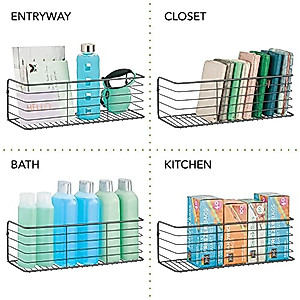 mDesign Wide Metal Wall Mount Decor Storage Organizer Display Shelf - Hang in Bathroom, Kitchen, Entryway, Hallway, Mudroom, Bedroom, Laundry Room - Concerto Collection, Graphite Gray