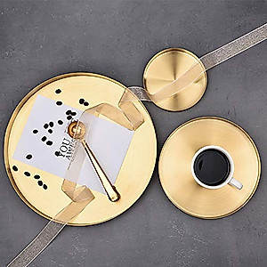 Decorative Storage Tray,Gold Round Tray,Modern Stainless Steel Metal Decorative Storage Organizer Tray Serving Tray Dish Presentation Plates for Jewelry,Makeup,Fruit,Cupcake(L)