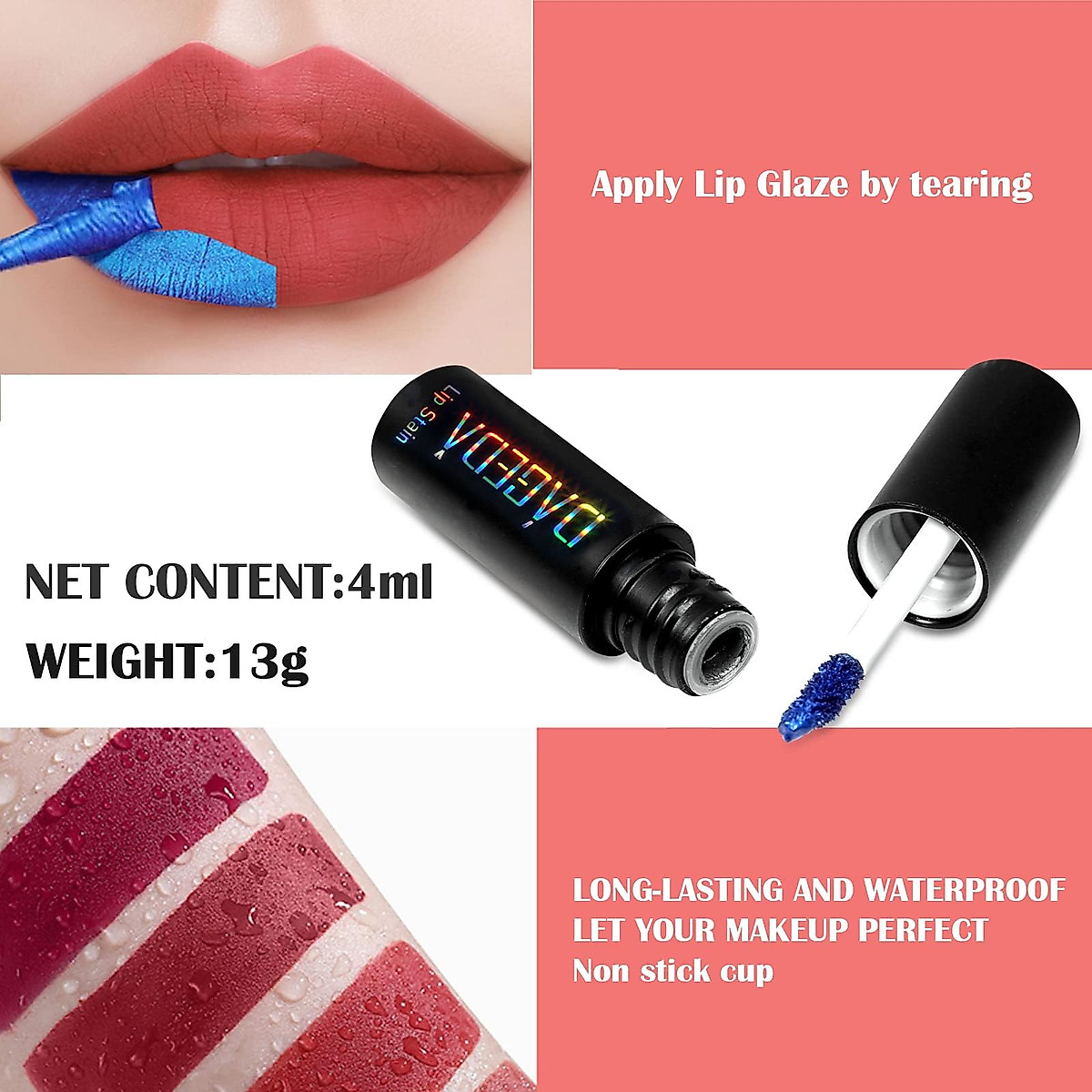 DAGEDA 5 Colors Lip Stain,Peel Off Lip Stain Lip Tint,Tattoo Color Lip Gloss,Waterproof Liquid Lipstick with 5ML Empty Spray Bottle, Lip Stain Tint Lip Makeup for Women